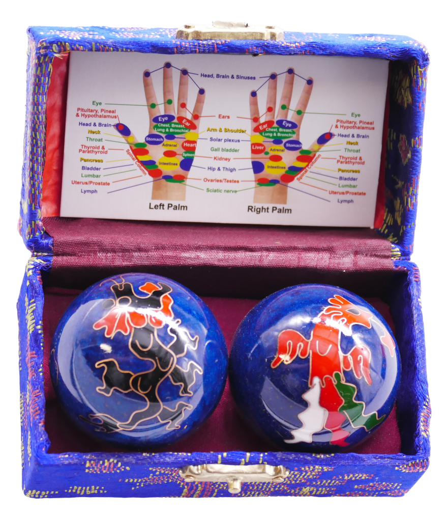 Blue Meridian Balls with 6 Yin Yang Symbols - 3.5cm - Dragon Euro Trade EN